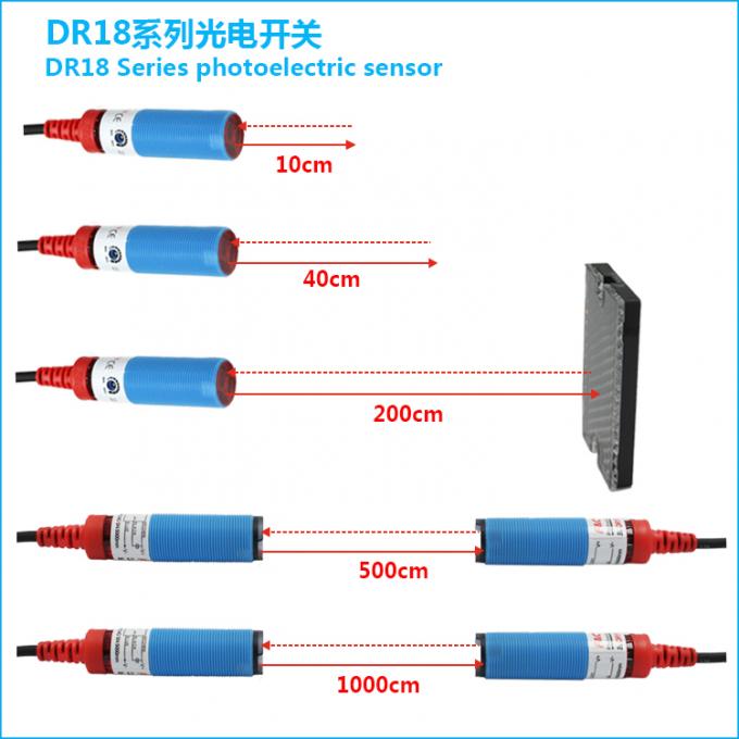 M18 PNP NO Infrared Cylindrical Photoelectric Sensors 12-24VDC Diffuse ...