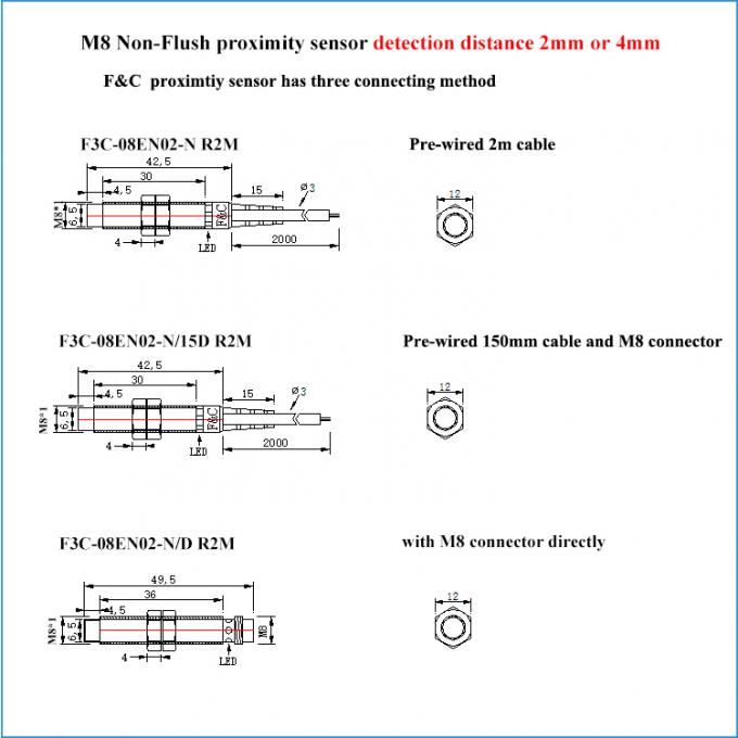 M8 Connector Inductive Sensor M8 4mm Non-Flush PNP NO 3 Wires Proximity ...